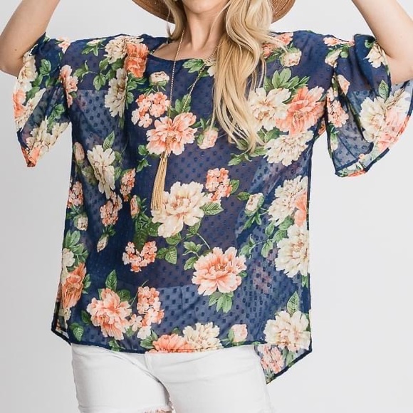 Red Lolly | Tops | Brenda Blue Chiffon Top | Poshmark